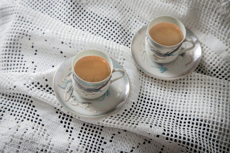Coffee Served and Ready To Drink in Cups Crafted on an Ornate Table ...
