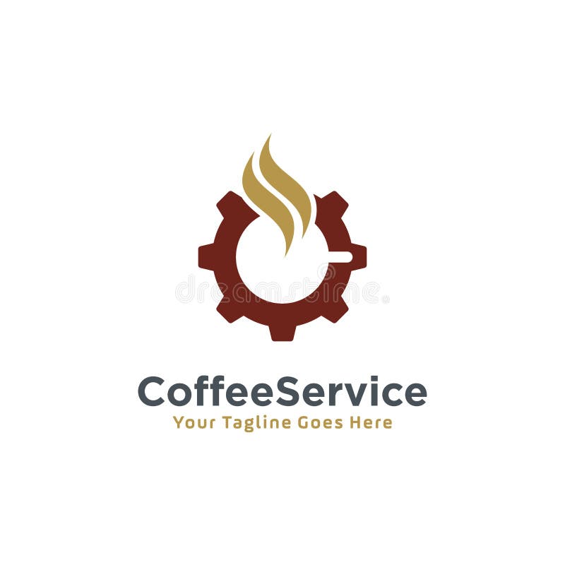 Coffee Service Logo Design Template, with Coffee Cup and Gear Concept ...