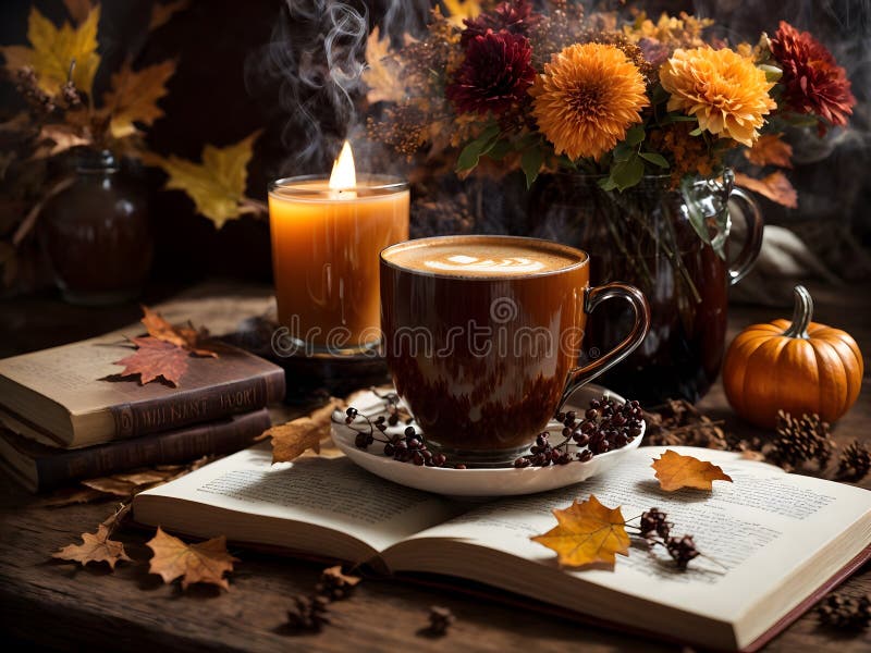 A Coffee Set with Autumn Vibe Stock Image - Image of flat, scarf: 296644347