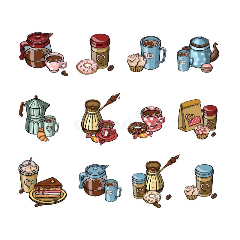Coffee Set for Caffeine Menu, Restaurants, Sites Illustration Stock ...