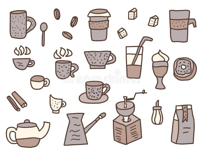 Coffee Set Objects. Vector Design Elements. Stock Vector - Illustration ...