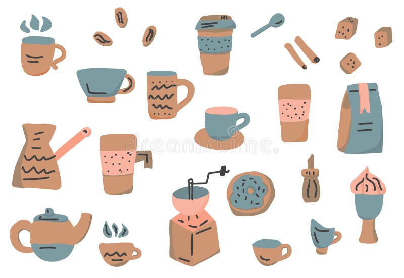 Coffee Set Objects. Vector Design Elements. Stock Vector - Illustration ...
