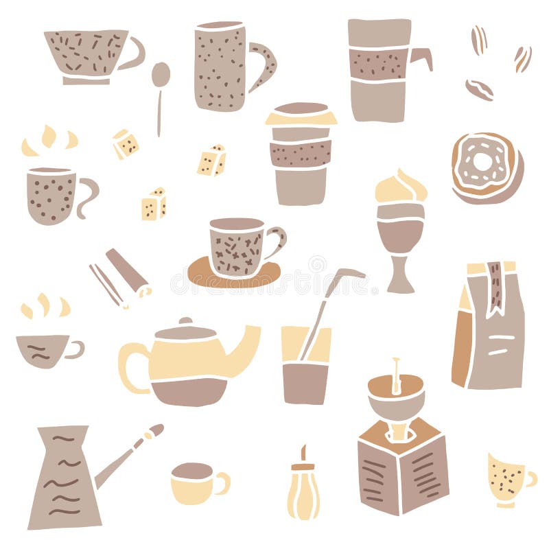 Coffee Set Objects. Vector Design Elements. Stock Vector - Illustration ...