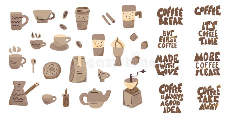 Coffee Set Objects. Vector Design Elements. Stock Vector - Illustration ...