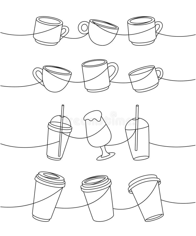 Coffee Takeaway Cup One Line Continuous Drawing. Hand Drawn Elements ...
