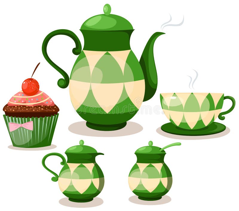 Cartoon Victorian tea set stock vector. Illustration of black - 23293344