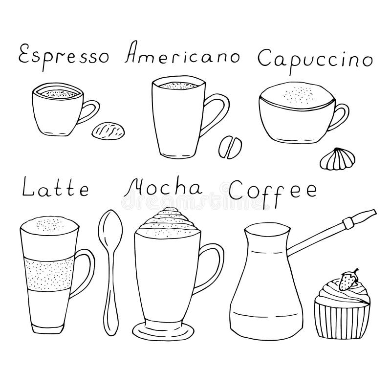 Coffee Set Vector Illustration, Hand Drawing Doodles Stock Vector ...