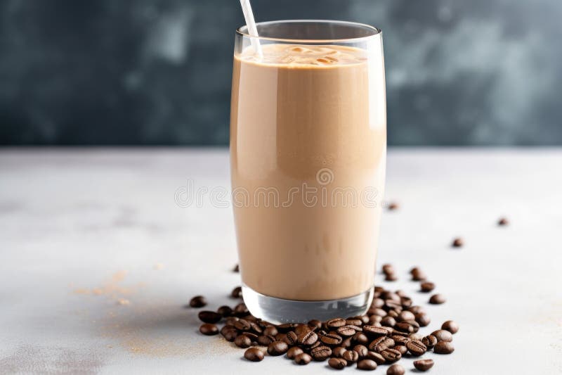 A Coffee Shake in a Tall Glass with a Stainless Steel Straw Stock ...