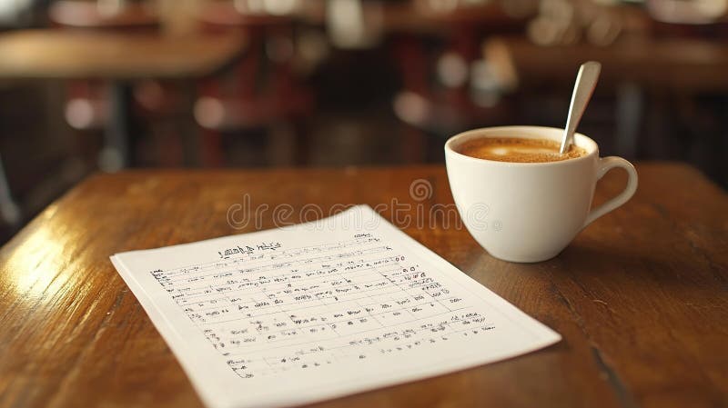 Coffee and Sheet Music on Wooden Table in Cafe Stock Photo - Image of ...