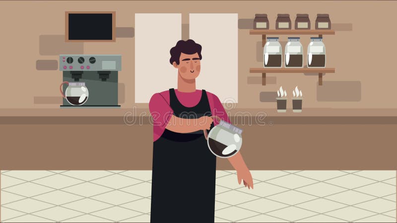 Coffee Shop Animation with Female Worker in Kiosk Stock Footage - Video ...