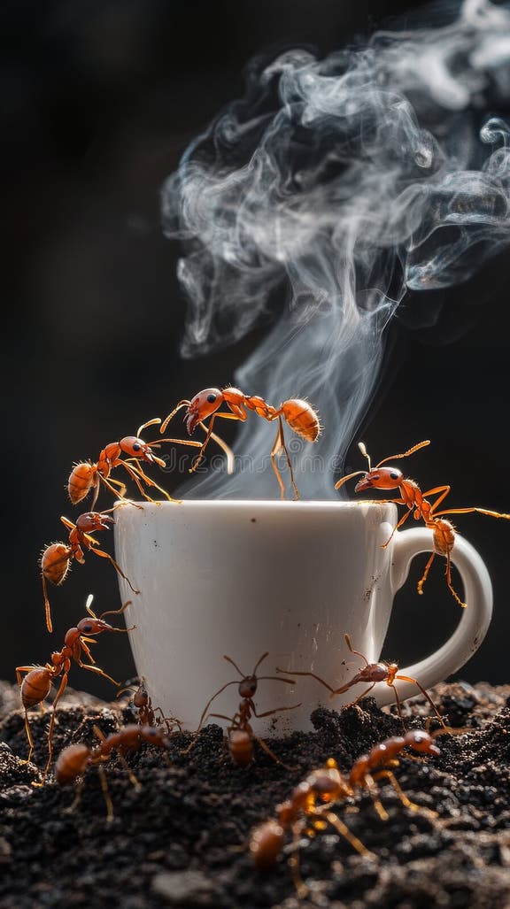 In a Coffee Shop, Ants are Consuming Coffee at 9:16, Version Stock ...