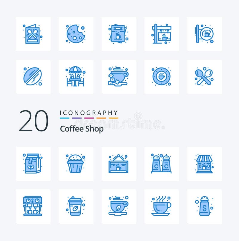 20 Coffee Shop Blue Color Icon Pack Like Coffee Shop Drink Cinnamon ...
