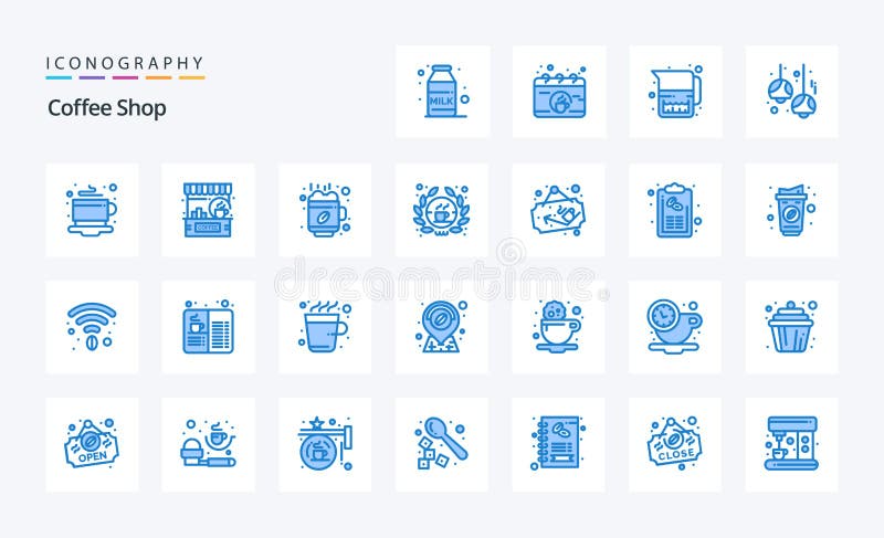 25 Coffee Shop Blue Icon Pack Stock Vector - Illustration of counter ...