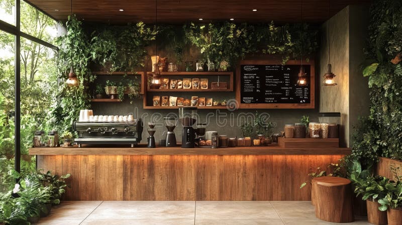 Coffee Shop with a Botanical Garden Theme Stock Illustration ...