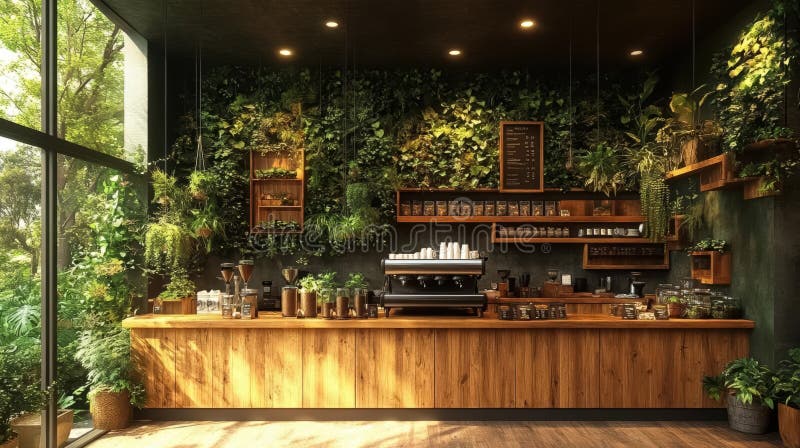 Coffee Shop with a Botanical Garden Theme Stock Illustration ...