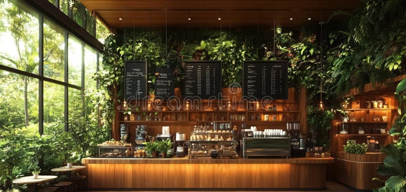 Coffee Shop with a Botanical Garden Theme Stock Illustration ...
