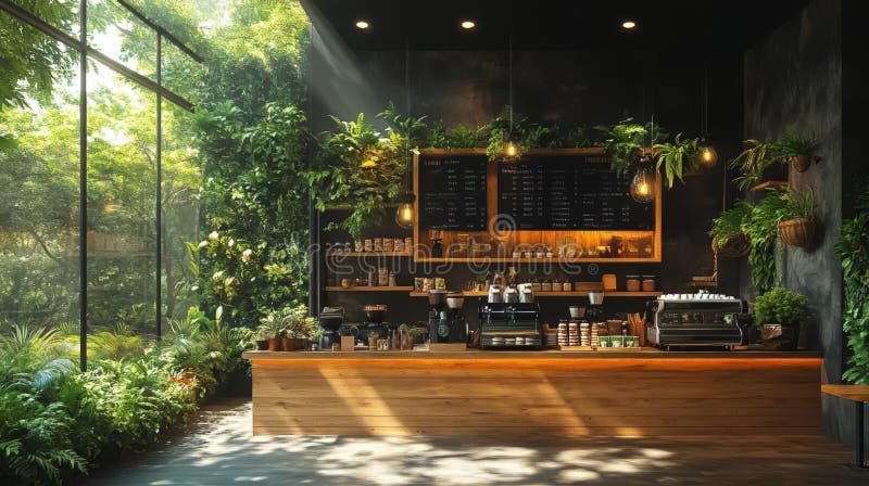 Coffee Shop with a Botanical Garden Theme Stock Illustration ...
