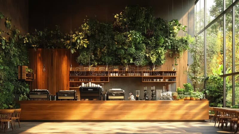 Coffee Shop with a Botanical Garden Theme Stock Illustration ...