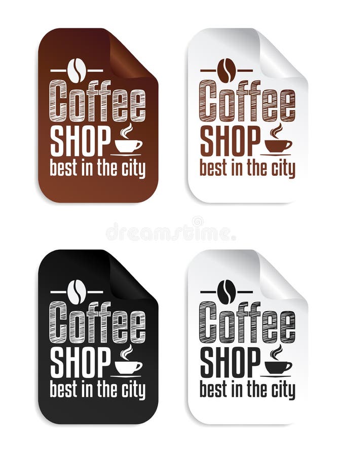 Coffee Shop Brown, Black, White Stickers Set Stock Vector ...