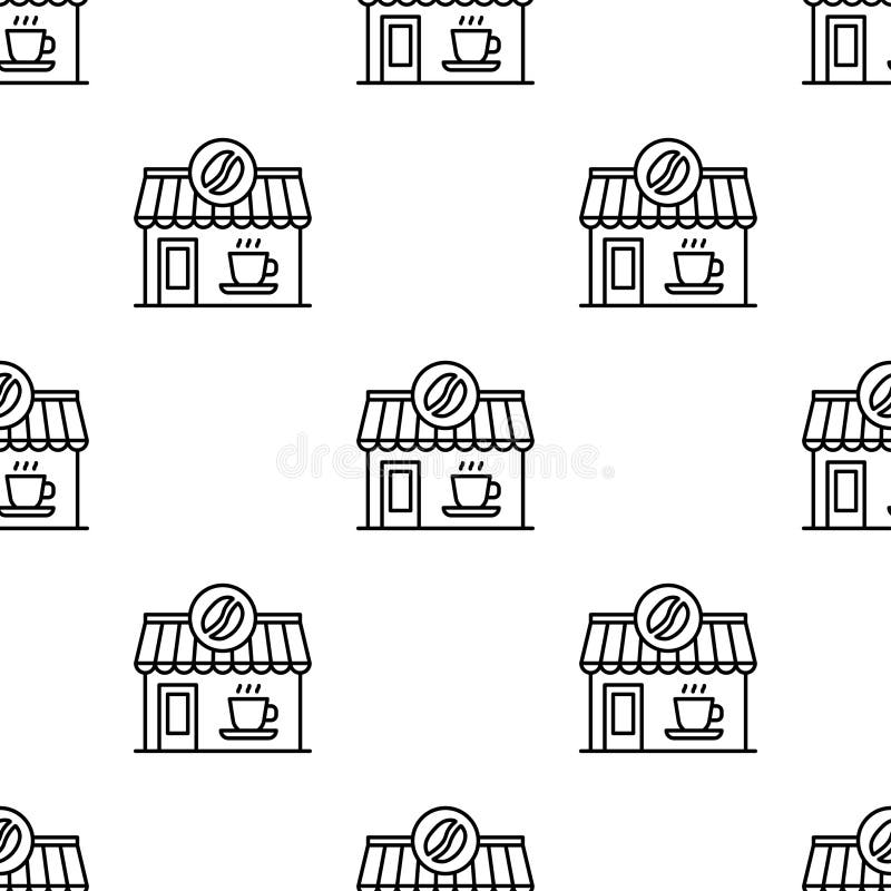 Coffee Shop Building, Seamless Pattern Stock Vector - Illustration of ...