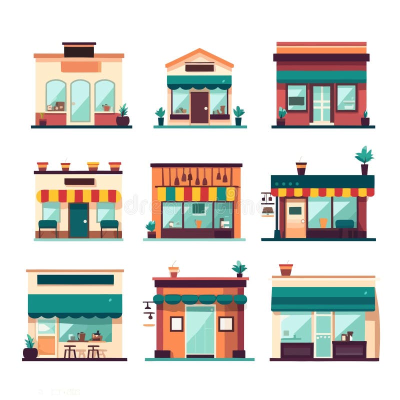 Coffee Shop Building Set Vector Isolated Illustration Stock Vector ...