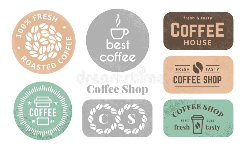 Coffee Shop, Cafe Grunge Labels. Messy Textured Stickers, Decorative ...