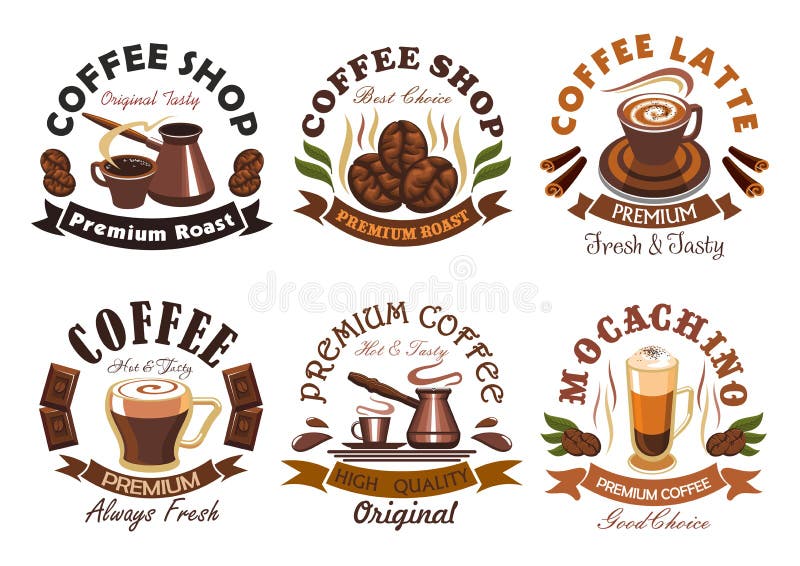 Coffee Cup Label Set for Cafe and Shop Design Stock Vector ...