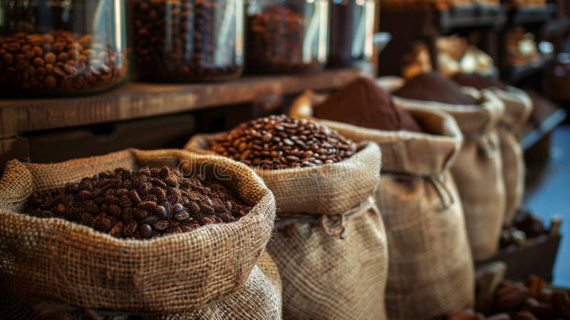 In the Coffee Shop of a Cafe, You Can See a Selection of Coffee Beans ...