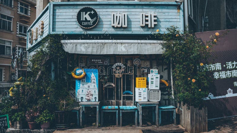 Coffee shop in china editorial photography. Image of graffiti - 263297737