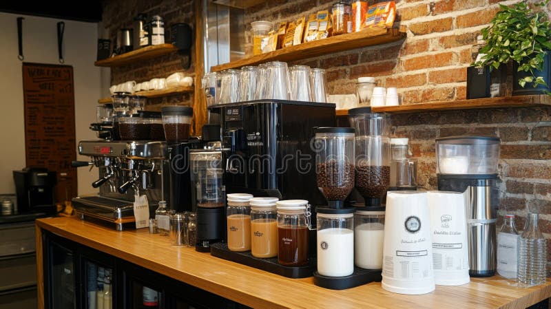 Coffee Shop Countertop with Espresso Machine and Supplies Stock Illustration - Illustration of ...