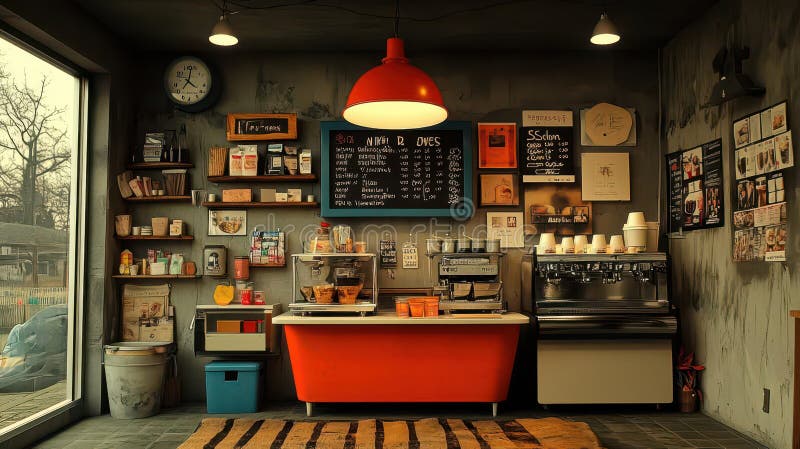 Coffee Shop Decor, Vintage Cafe Interior Stock Illustration ...