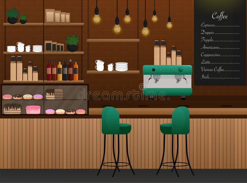 Coffee Shop Design. Vector Flat Cartoon Illustration. Cozy Vector ...