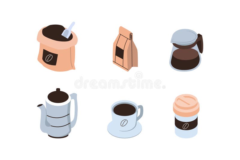 Coffee Shop Element Set in Flat Style Isometric Illustration Vector ...