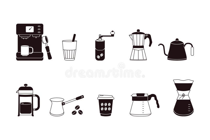 Coffee Shop Elements. Cartoon Coffee Machine, Cup, Pot and Grinder ...