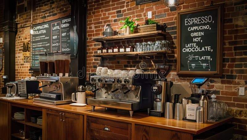 This Coffee Shop Features a Distinctive Brick Wall and a Lengthy ...