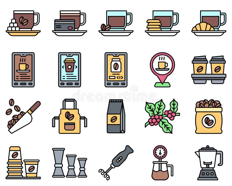 Coffee Shop Filled Vector Icon Set 3 Stock Illustration - Illustration ...