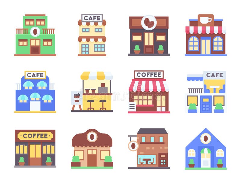 Coffee Shop Flat Icon Set 6, Vector Illustration Stock Vector - Illustration of cafe, shop ...