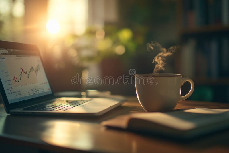 Generative Ai, Coffee Shop Indoor Work with Coffee on the Table Stock ...