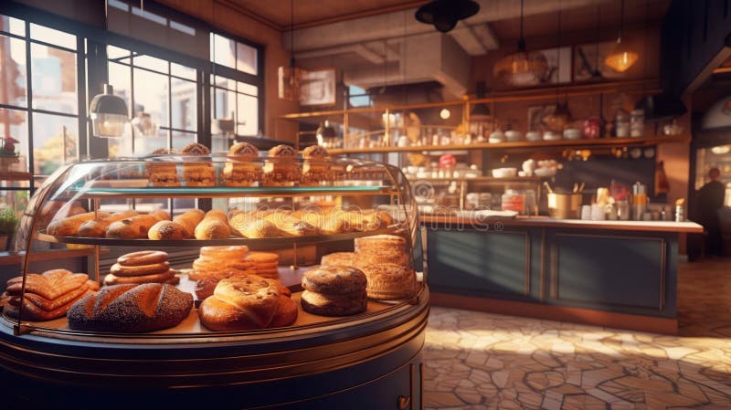 Coffee Shop Interior with Bakery Products Stock Illustration ...