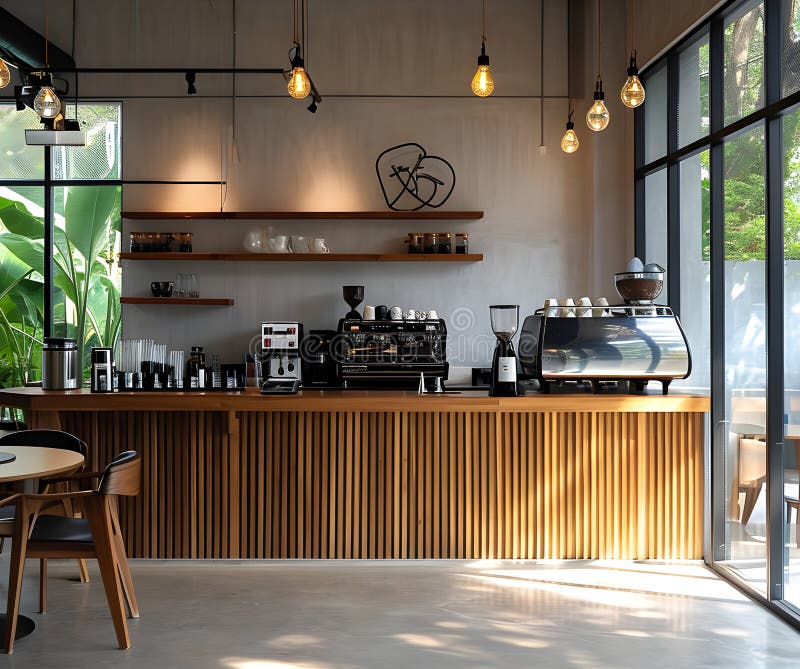 Coffee Shop Interior Coffee Bar Counter Bar and Coffee Machine by ...
