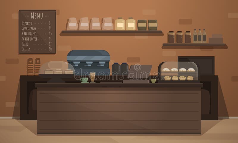 Coffee Shop Interior with Equipment and Counter Stock Illustration ...
