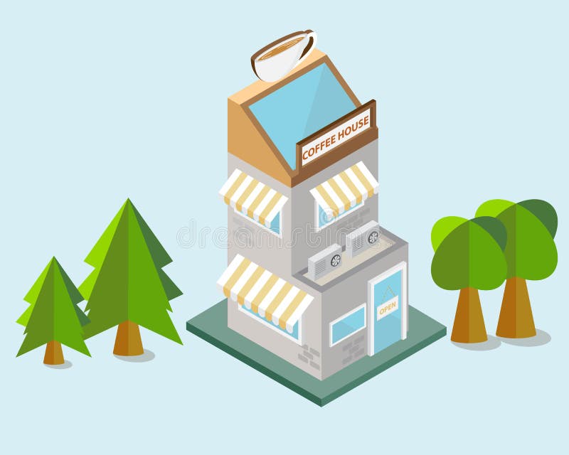 Coffee Shop Isometric Element Building Stock Vector - Illustration of ...