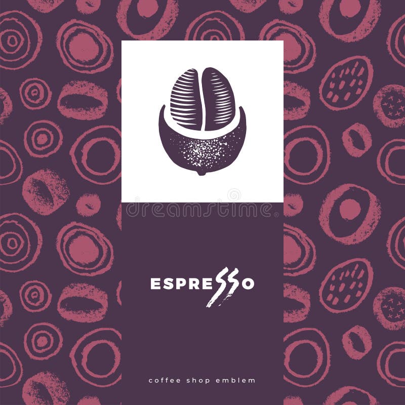 Coffee Shop Logo Design with Abstract Seamless Pattern, Stock Vector ...