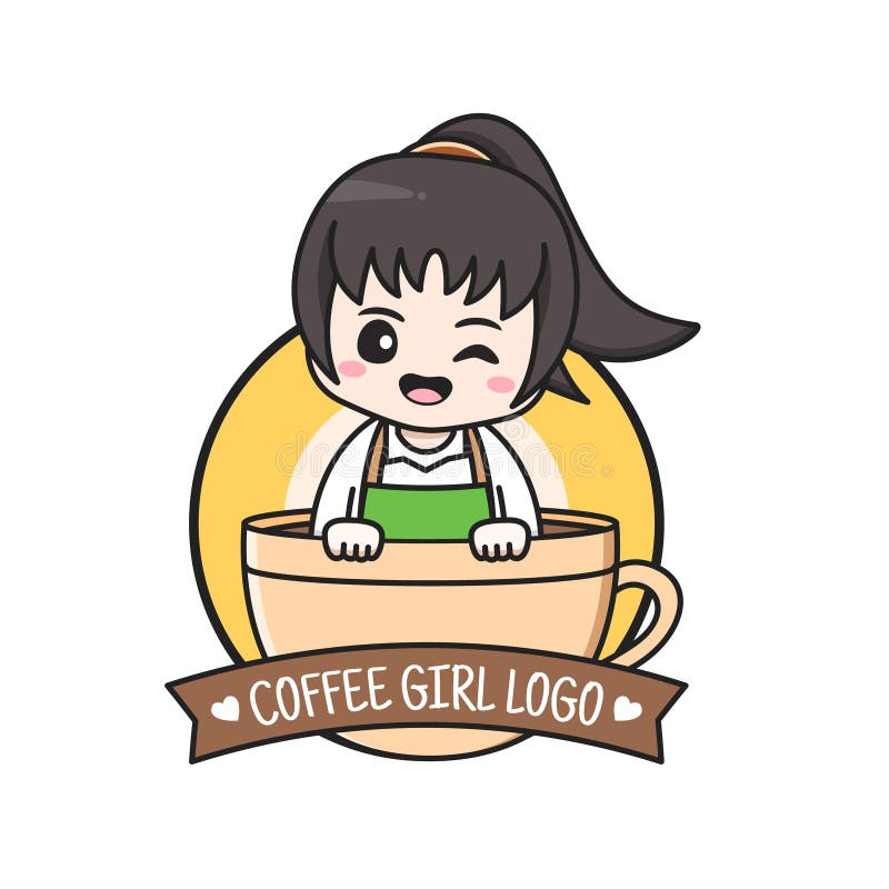 Coffee Shop Logo with Girl Inside the Cup Stock Vector - Illustration ...