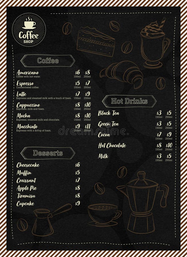 Coffee Shop Menu with Hand Drawn Elements Stock Vector - Illustration ...