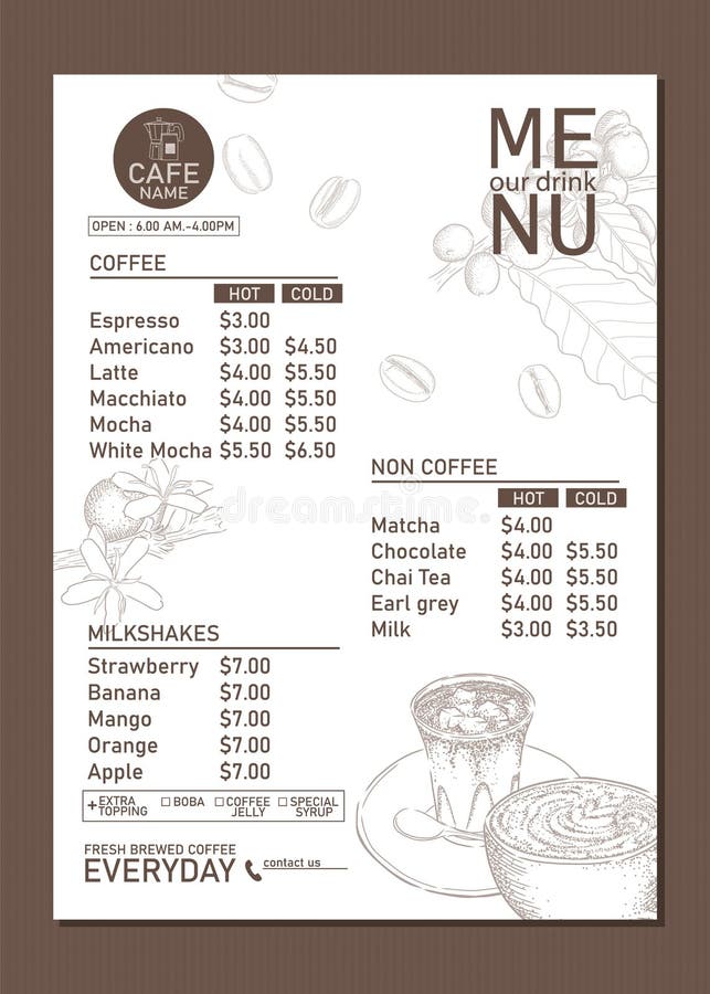 Coffee shop menu template stock vector. Illustration of vectors - 287709593