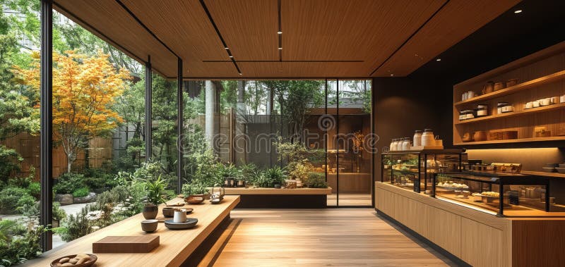 Coffee Shop with a Minimalist Japanase Zen Design Stock Illustration ...