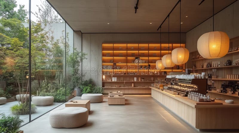 Coffee Shop with a Minimalist Japanase Zen Design Stock Illustration ...