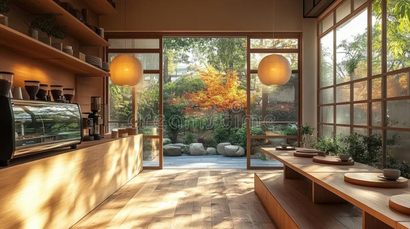 Coffee Shop with a Minimalist Japanase Zen Design Stock Illustration ...