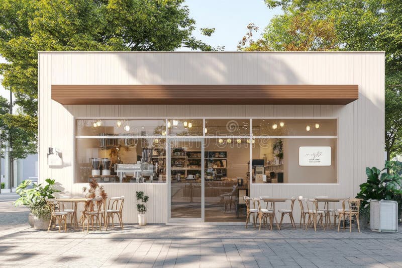 Generative Ai, Coffee Shop, Modern and Minimalist in White and Brown ...